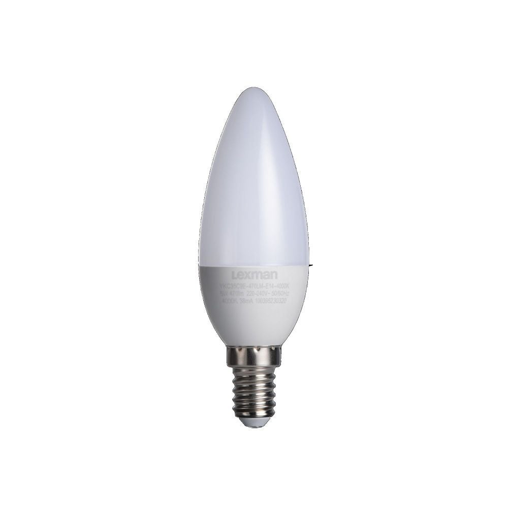 Bec LED Lexman, E14, alb neutru, 4000K, 5 W, 470 lm, tip lumanare, mat