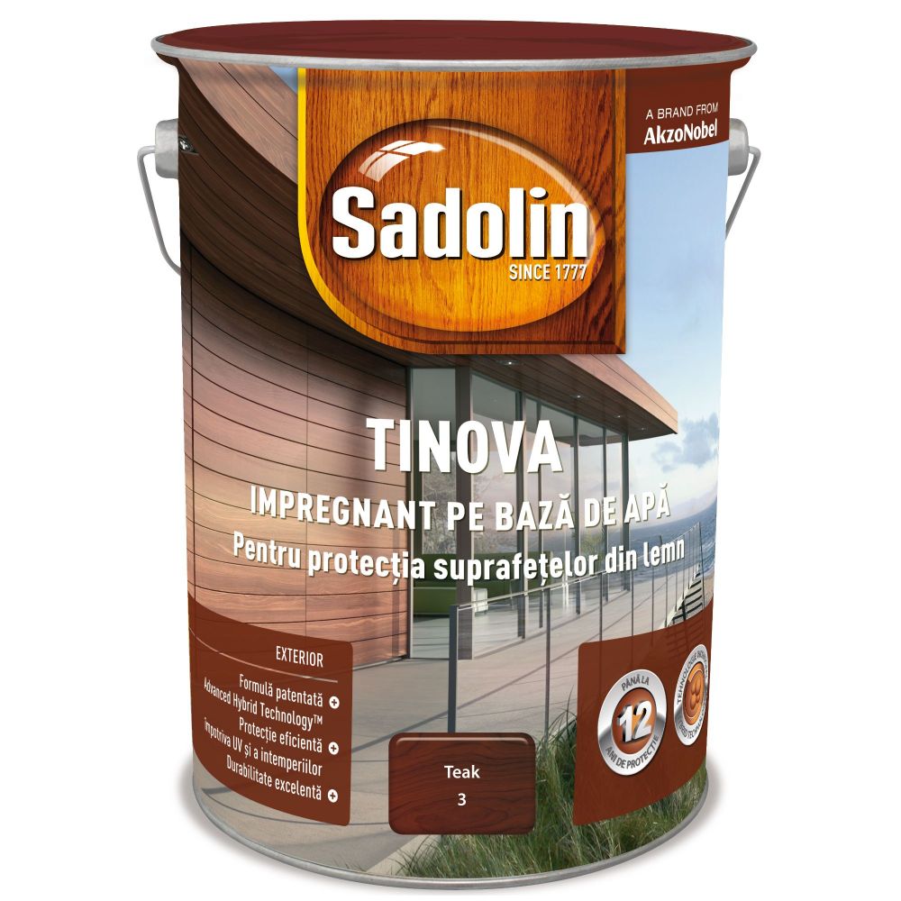 Impregnant pentru lemn Sadolin Tinova, acrilic, tec, 5 L Impregnant pentru lemn Sadolin Tinova, acrilic, tec, 5 L