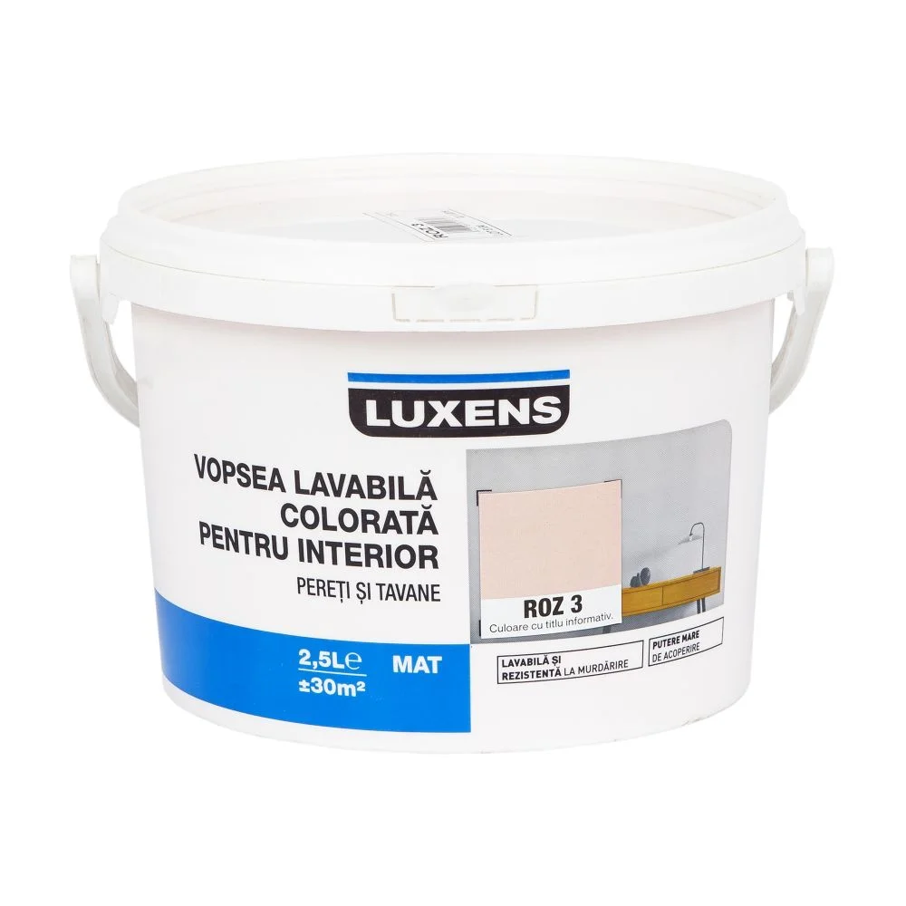 Vopsea lavabila colorata Luxens, de interior, 2.5 L, roz 3, aspect mat
