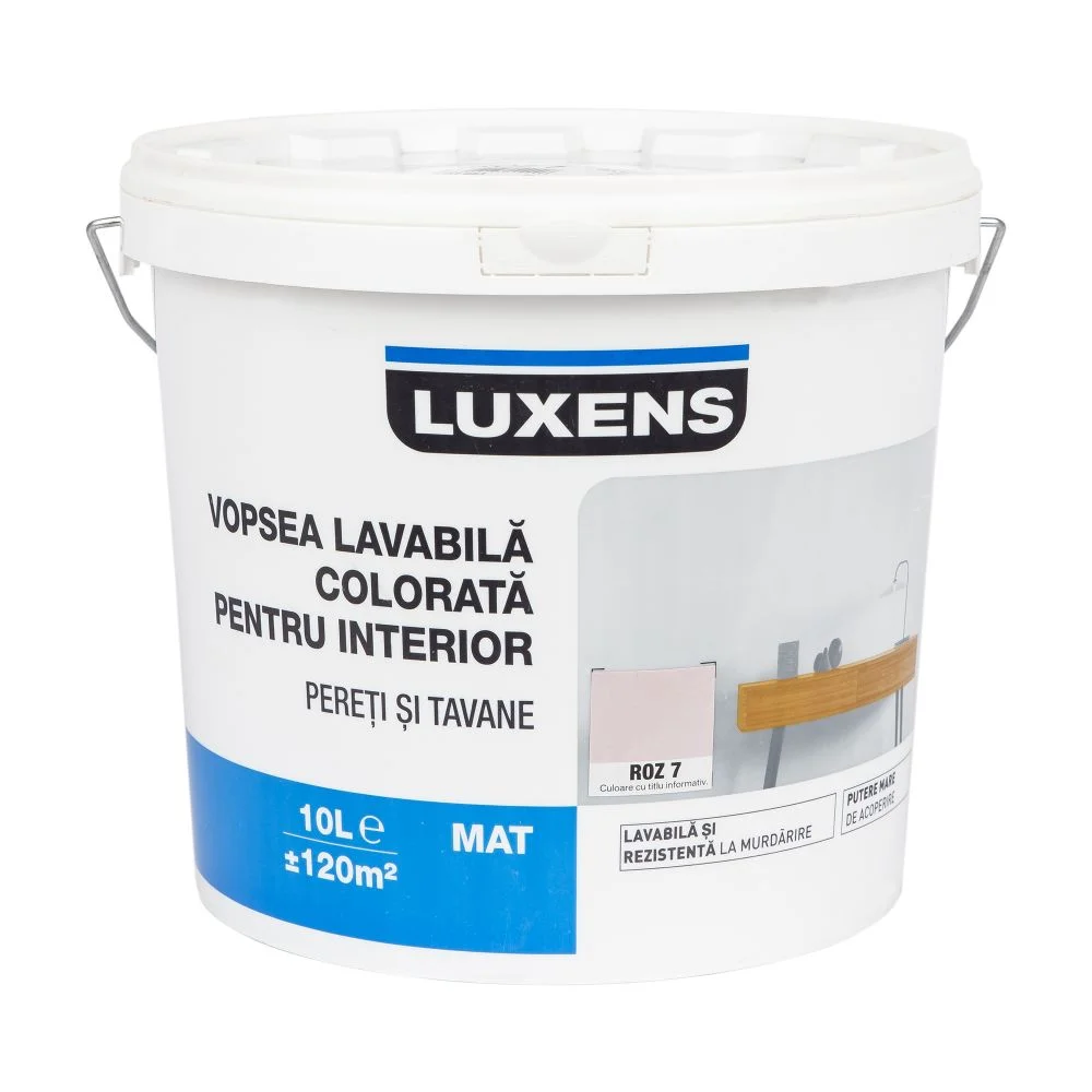 Vopsea lavabila colorata Luxens, de interior, 10 L, roz 7, aspect mat