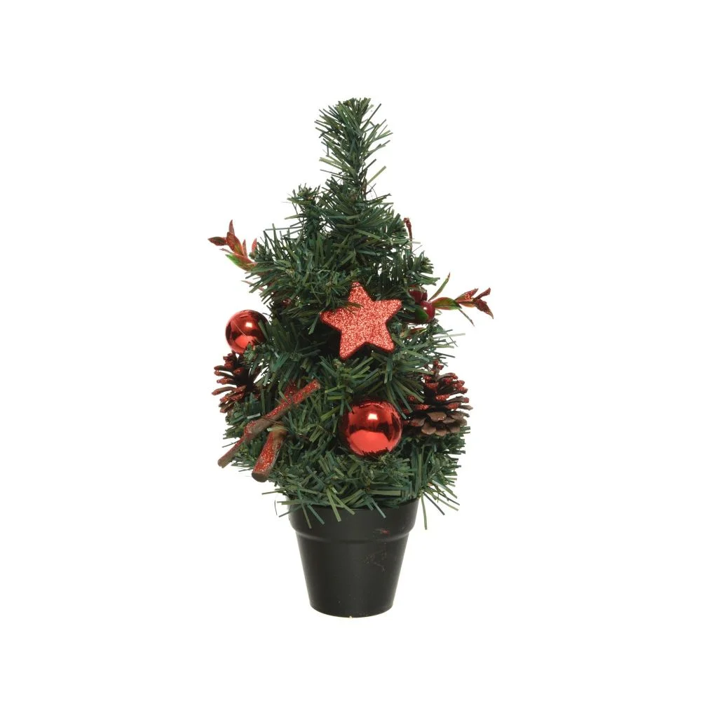 Bradut artificial decorativ, 30 cm, plastic, rosu/verde