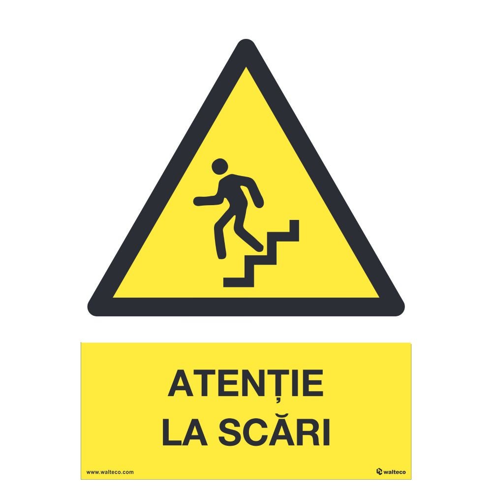 Indicator avertizare "Atentie la scari!", dimensiune 210 x 297 mm