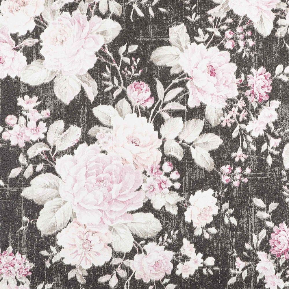 Tapet negru si roz, model floral cu trandafiri (pret / rola)