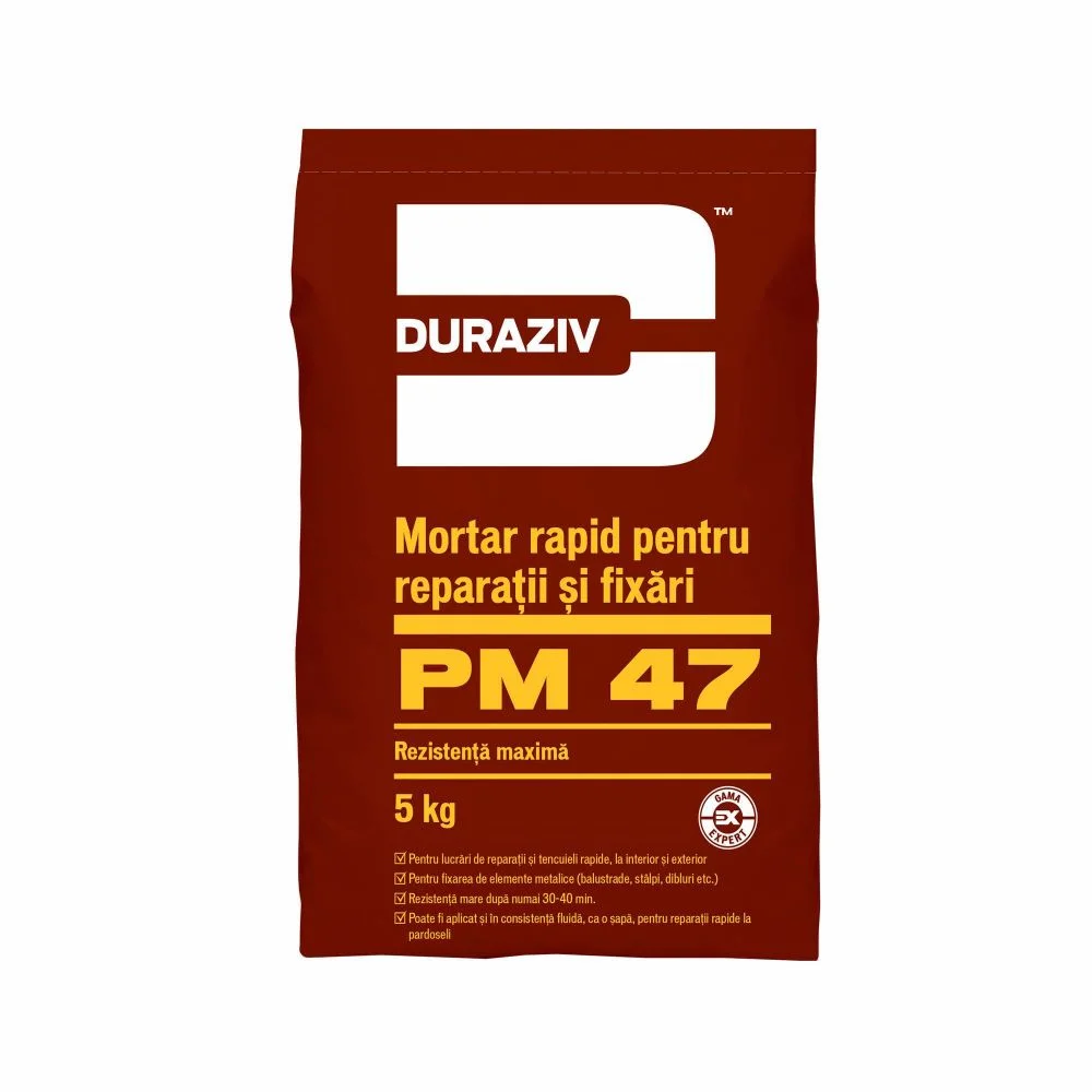 Mortar Duraziv PM 47, rapid, pentru reparatii si fixari, interior/exterior, gri, 5 kg