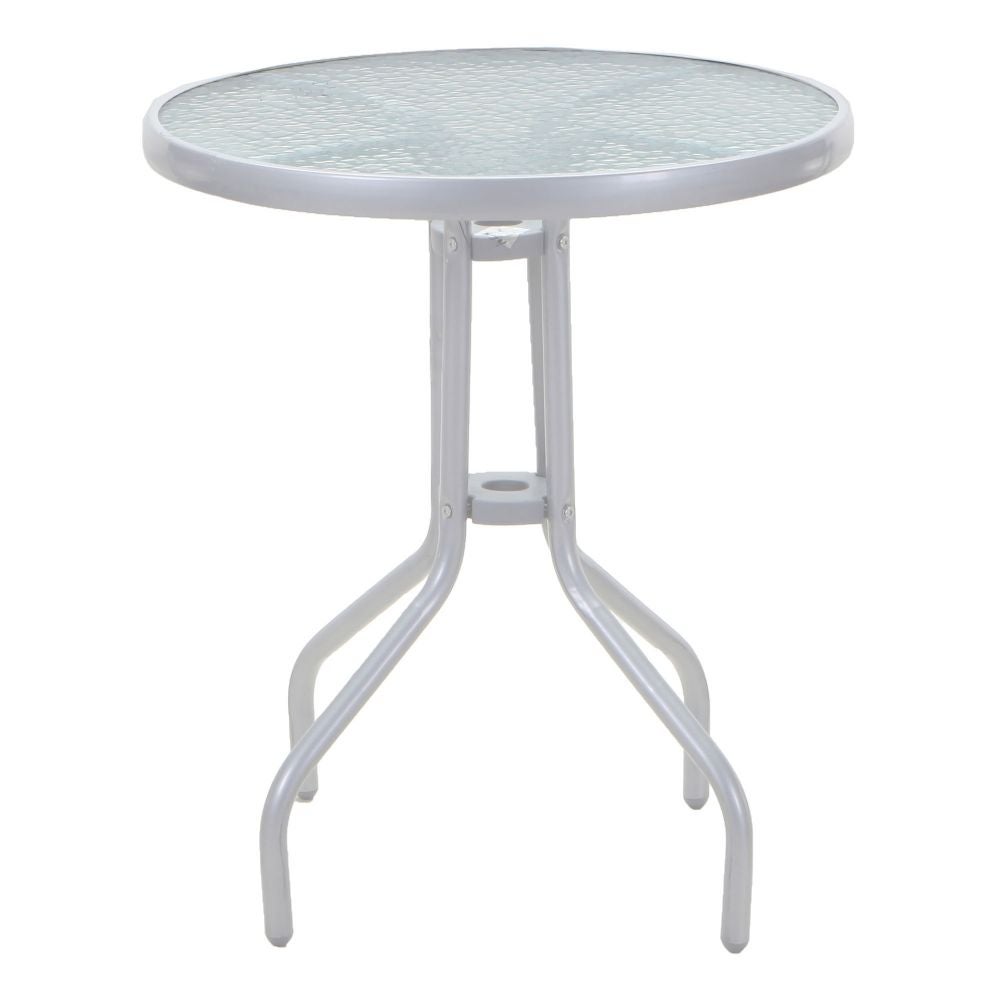 Masa rotunda gri, metal si sticla, diametru 60 cm Bistro