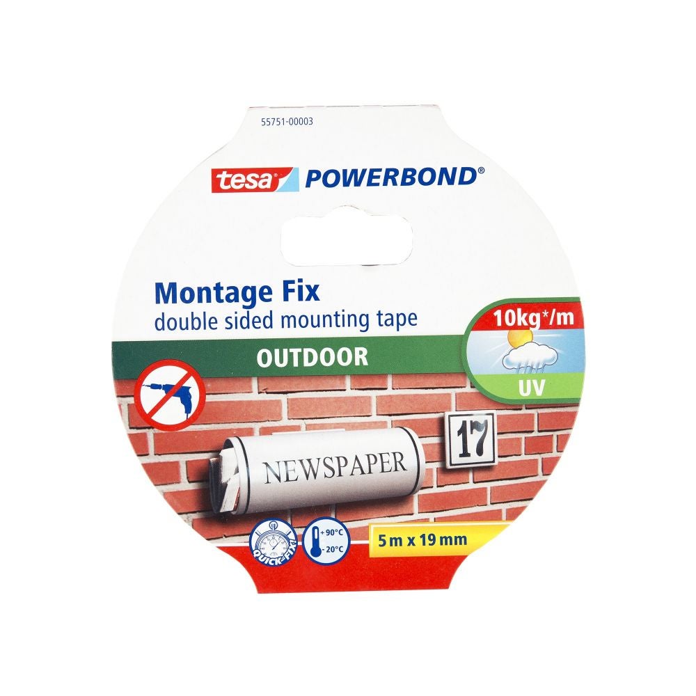 Banda dublu adeziva Tesa, de montaj exterior, 19 mm x 5 m, transparent