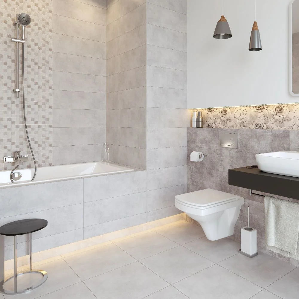 Faianta 20 x 60 cm, Snowdrops, aspect beton, gri inchis, mat