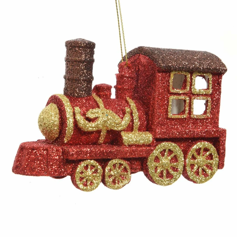 Decoratiune Craciun, pentru brad, model locomotiva, cu sclipici ...