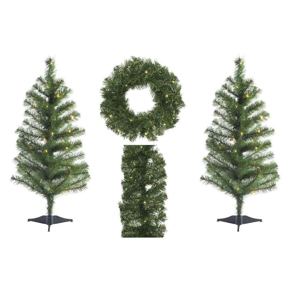 Set braduti artificiali cu led, inaltime 90 cm, coronita si ghirlanda ...
