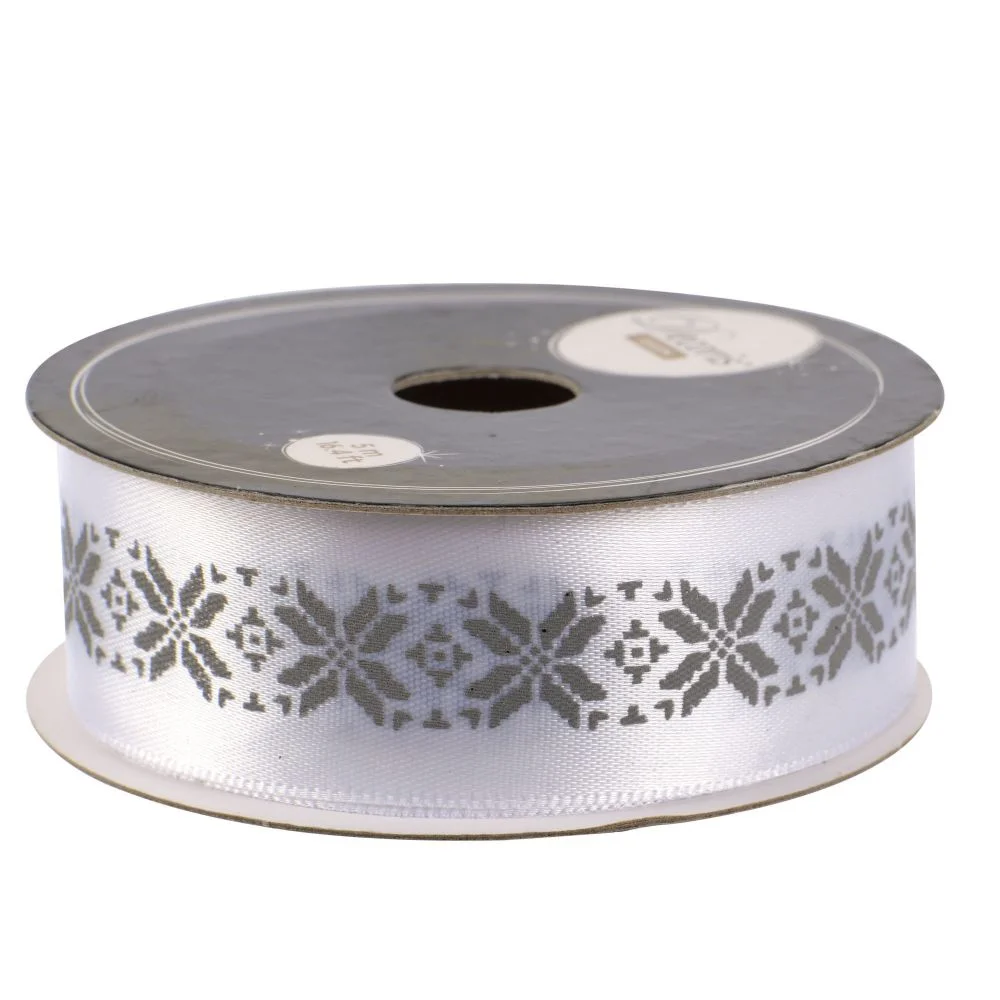 Panglica decorativa, poliester, latime 2.5 cm, lungime 7 m, alba