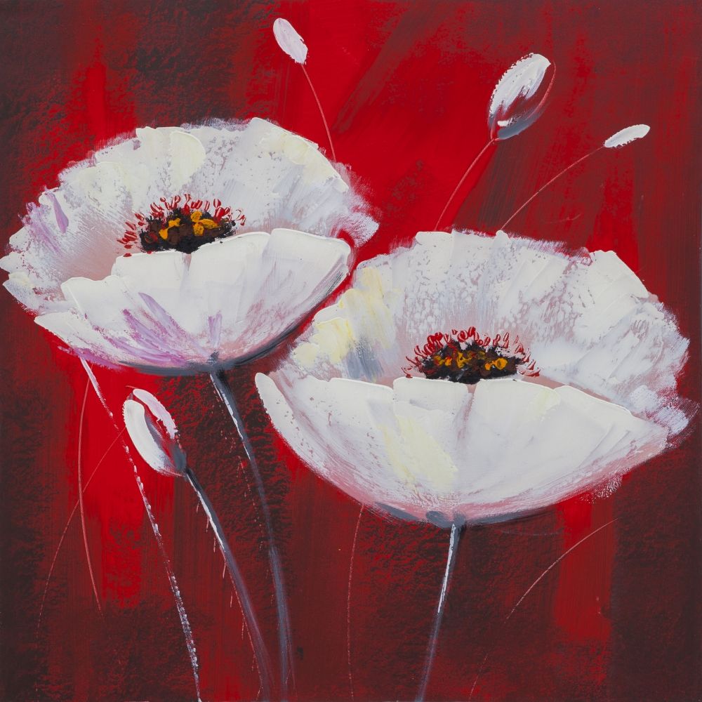 Tablou canvas Flori mac, pictat manual, 60 x 60 cm