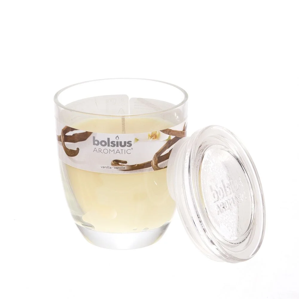 Lumanare in pahar sticla cu capac, parfum vanilie