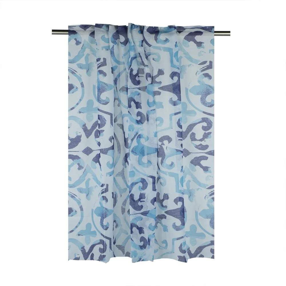 Perdea albastra, voal model floral, 135 x 260 cm, Valentia Inspire