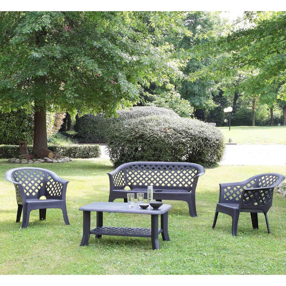 Set mobilier gradina Veranda, pentru 4 persoane, plastic, gri