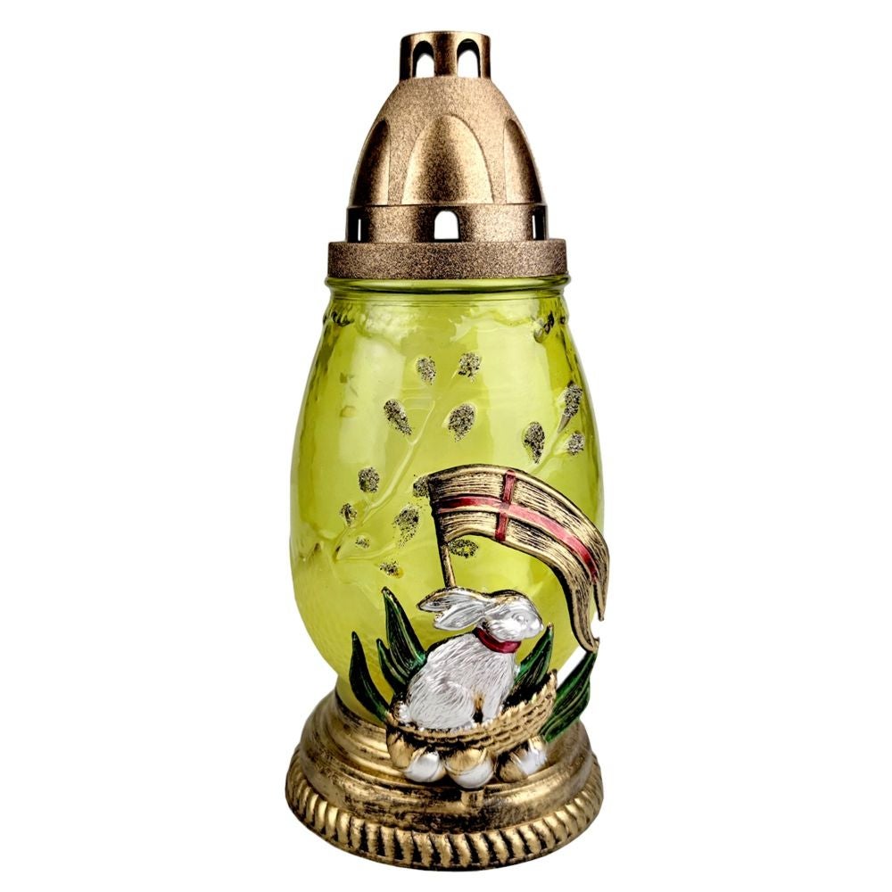 Candela din sticla, decoratiune Paste, timp ardere 15 ore, model iepure