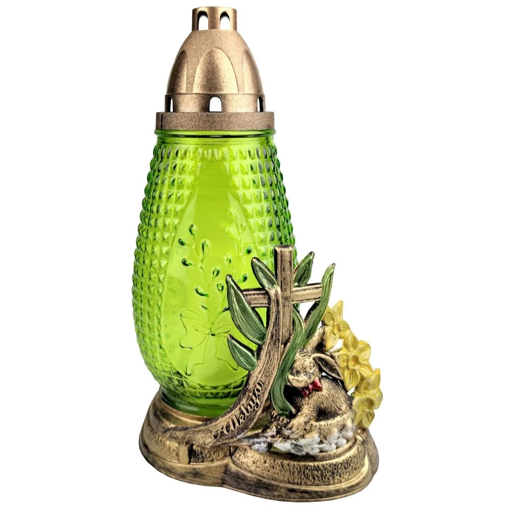 Candela din sticla, decoratiune Paste, timp ardere 15 ore, model iepure