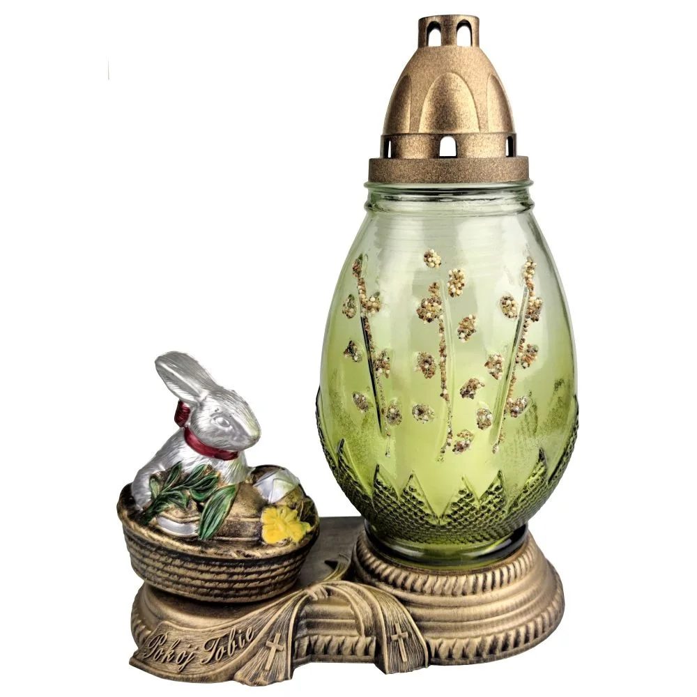 Candela din sticla, decoratiune Paste, timp ardere 15 ore, model iepure