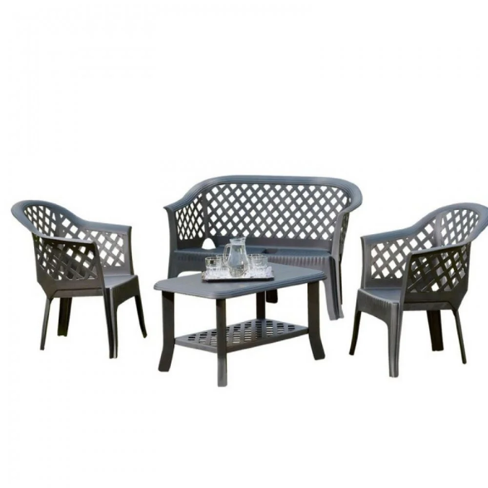 Set mobilier gradina Veranda, pentru 4 persoane, plastic, gri