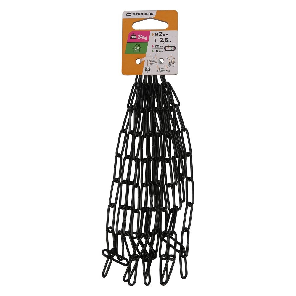Lant otel zincat zale lungi negru Standers, Ø 2 mm, 2.5 m, rezistenta ...