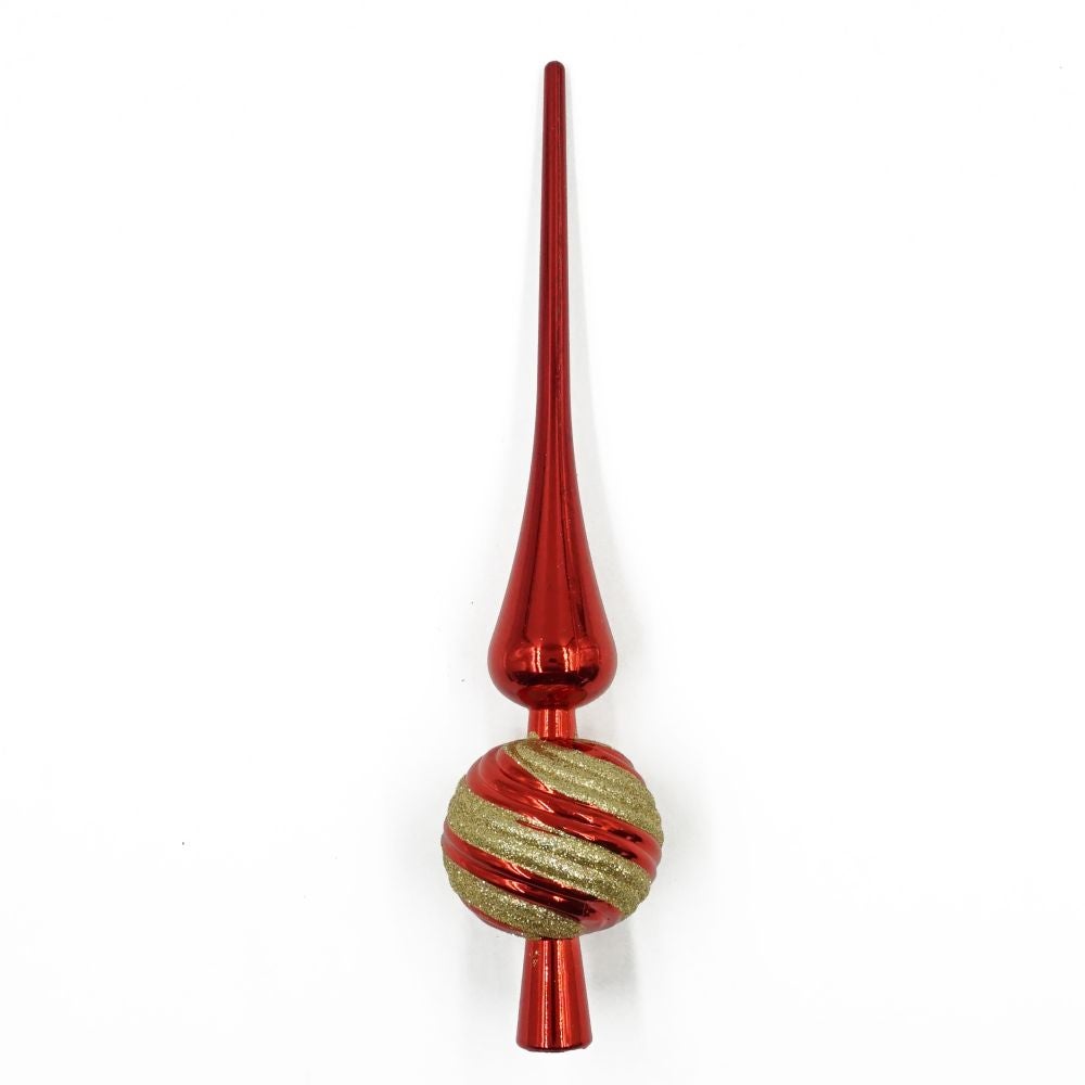 Varf de brad, model conic, cu sclipici, PVC, inaltime 28 cm, rosu