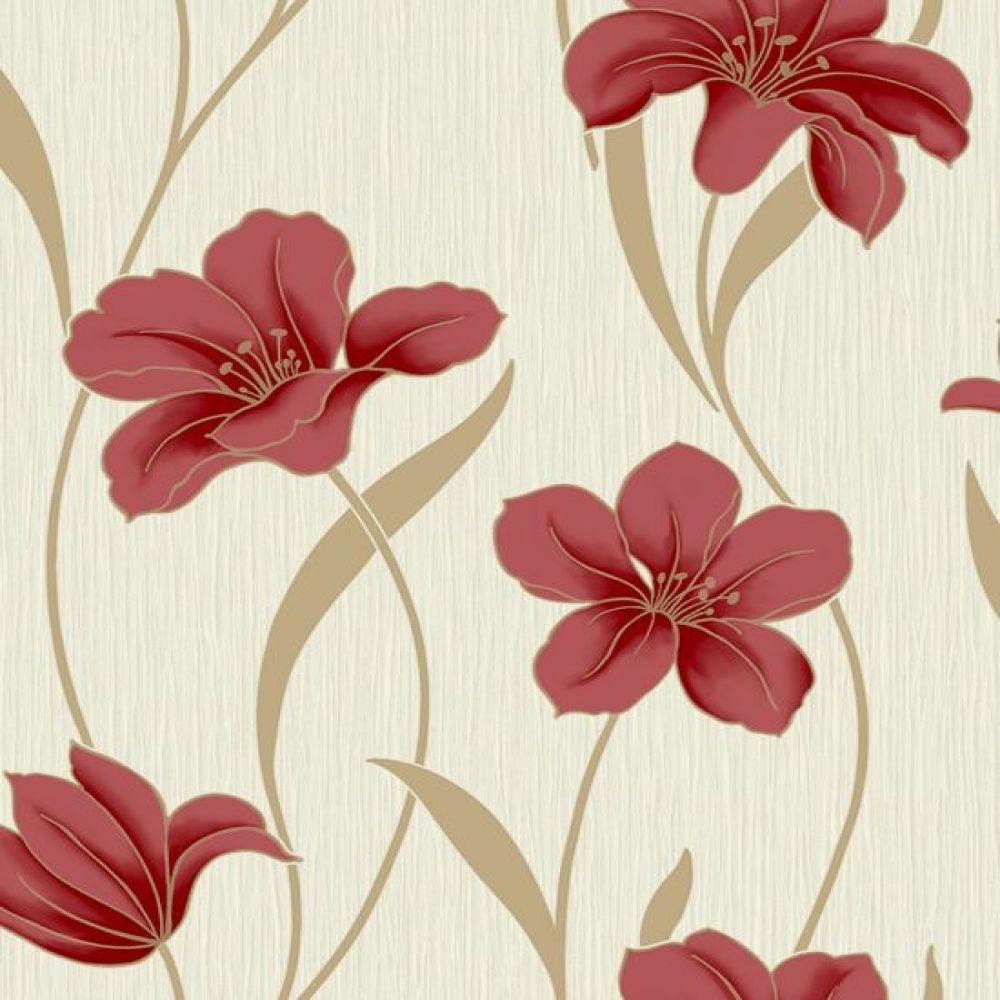 Tapet vinil Vilamoura, model floral, rosu, rola 10 x 0.53 m