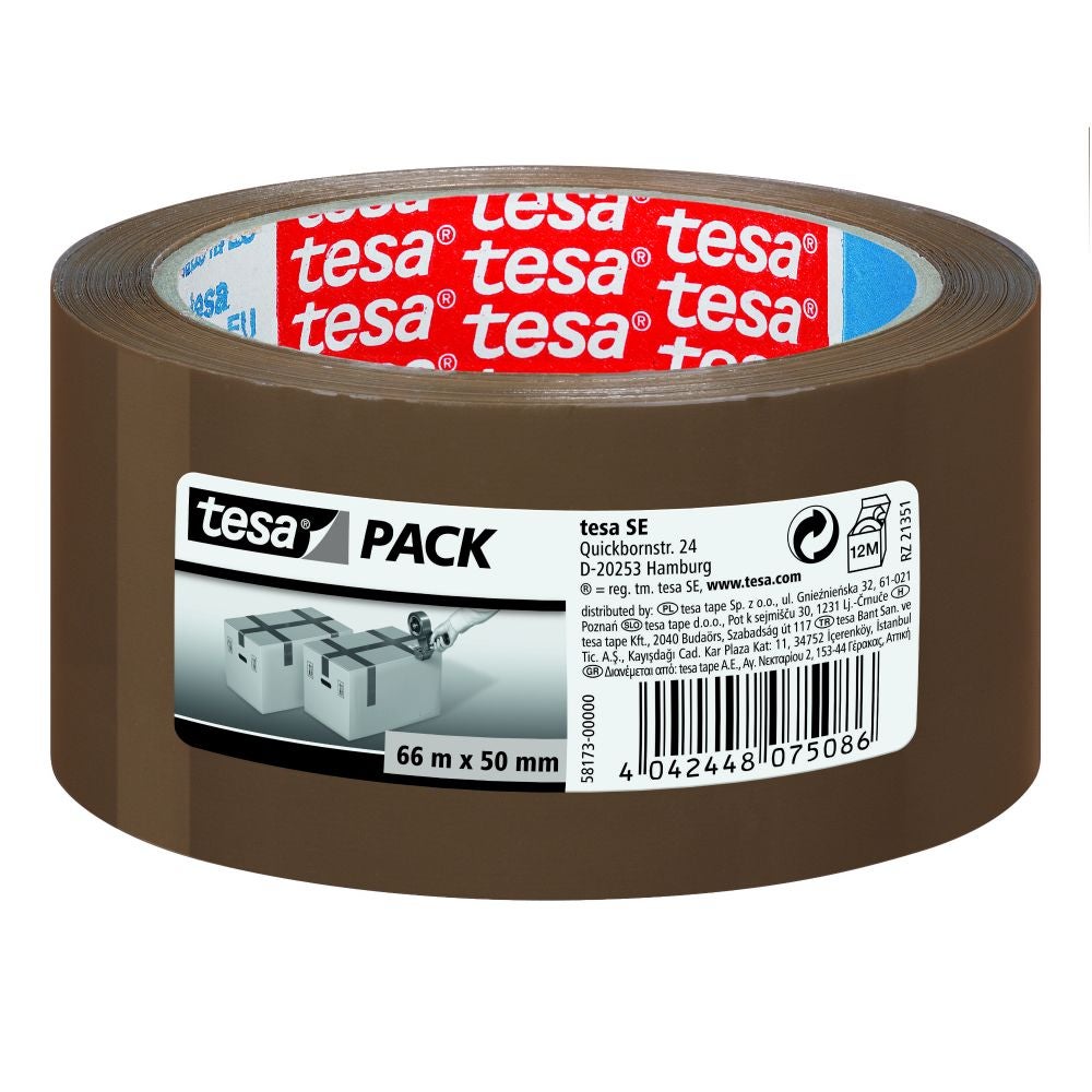 Banda de ambalare Tesa, 50 mm x 66 m, maro