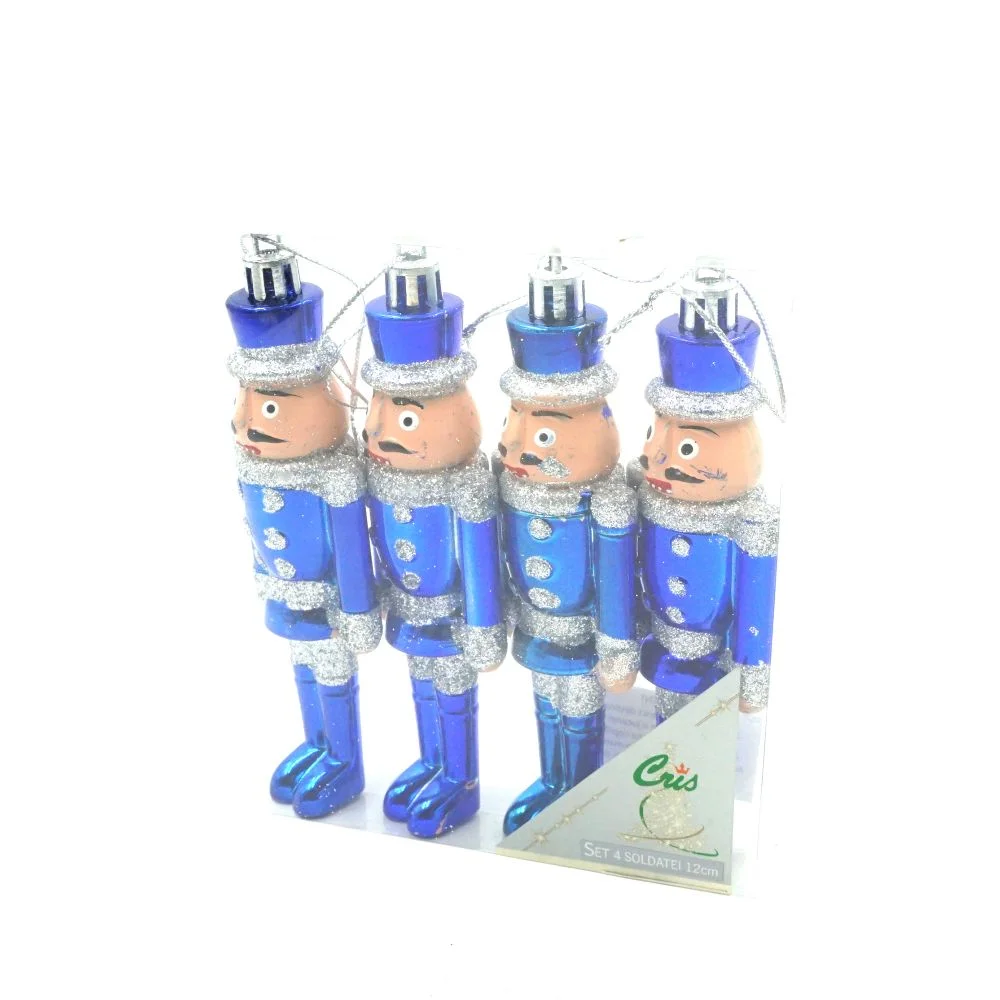 Decoratiune Craciun, pentru brad, model soldatel, PVC, albastru (set 4 buc)