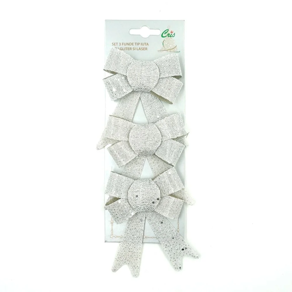 Fundita brad, model uni, cu sclipici, textil, inaltime 15 cm, alb (set ...