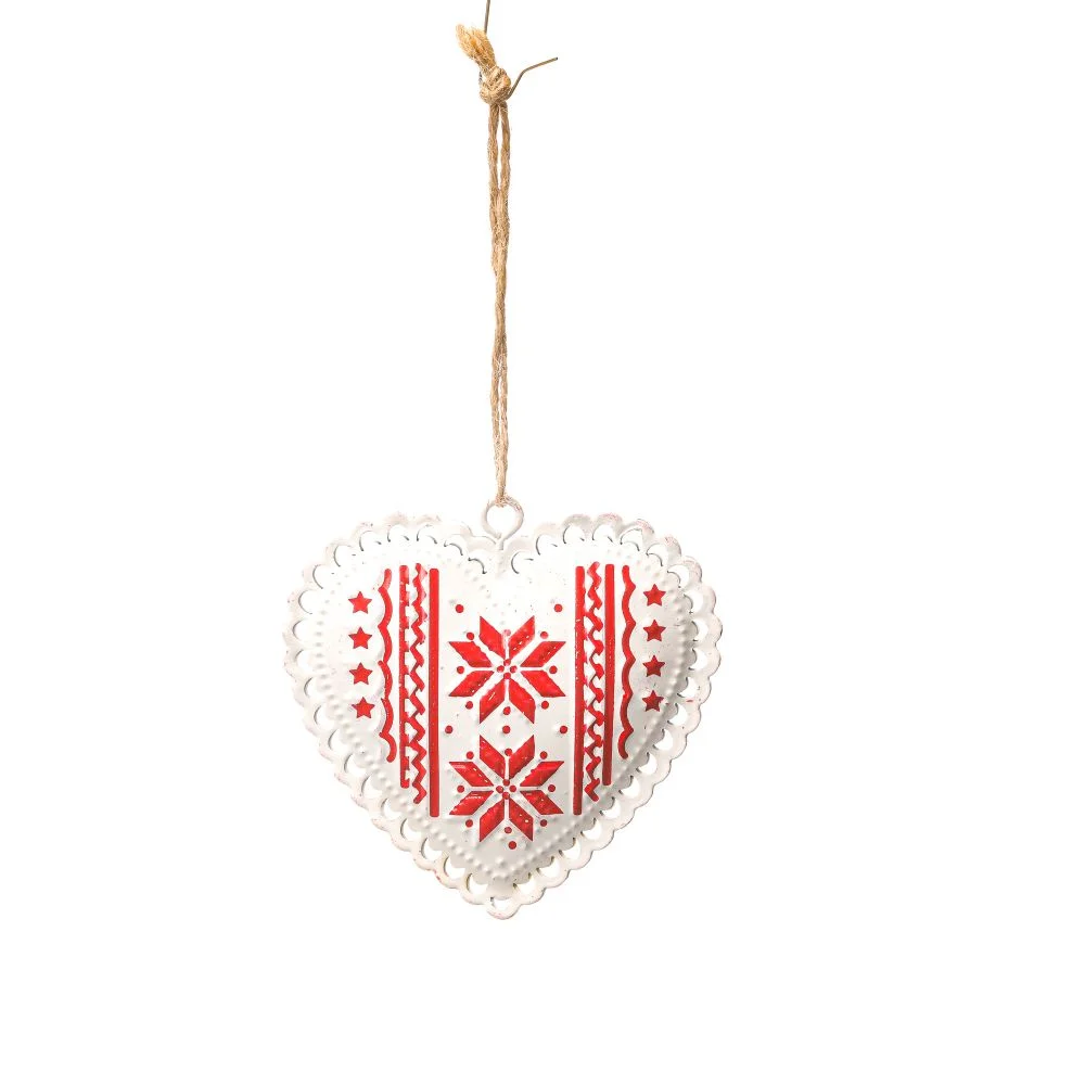 Decoratiune Craciun, pentru brad, model inima, metal, inaltime 9 cm, alb