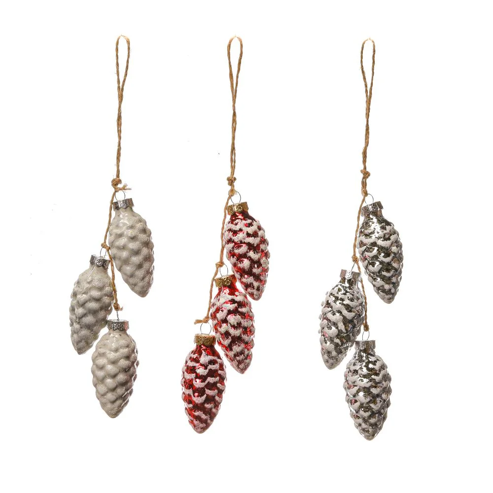 Decoratiune Craciun, pentru brad, model conuri brad, sticla, inaltime 6 ...