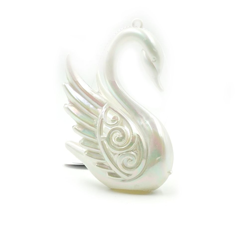 Decoratiune Craciun, pentru brad, model lebada, sidefat, plastic ...