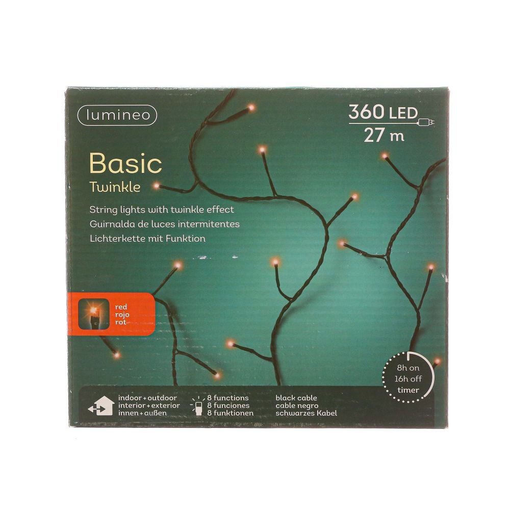 Instalatie de Craciun, tip sir, cu 360 LED-uri, lungime 27 m, lumina rosie