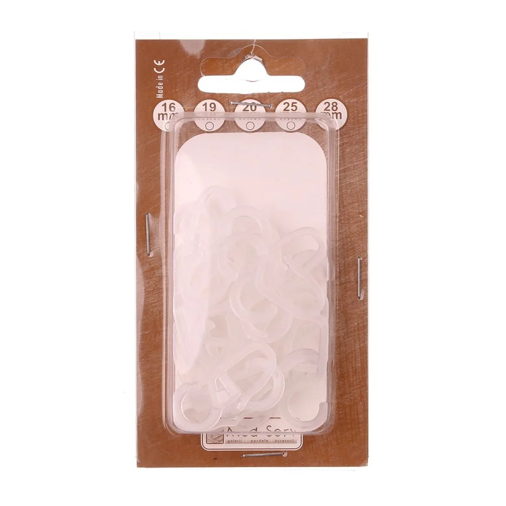 Set 20 x Carlig plastic transparent, diametru 28 mm