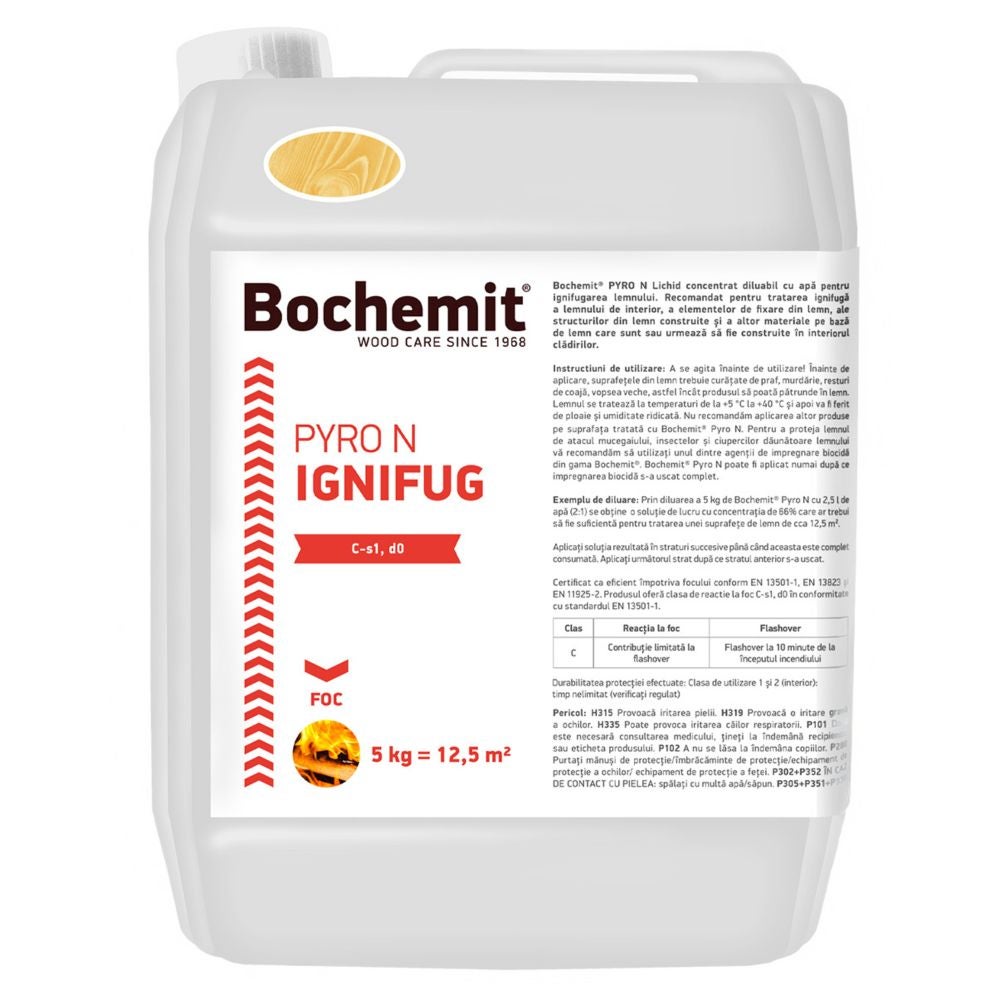 Ignifugant concentrat pentru lemn, interior, Pyro N Bochemit, 5 kg