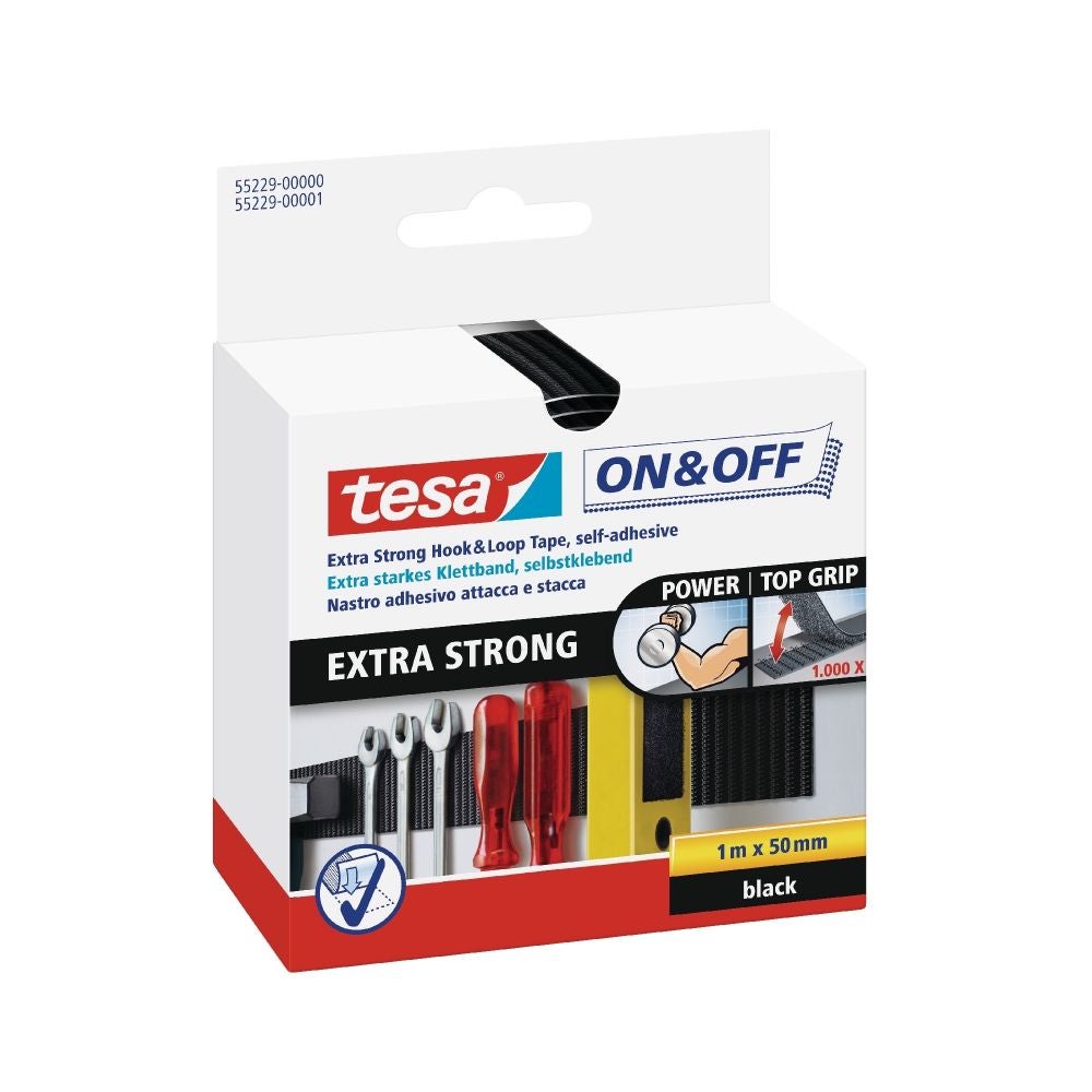 Banda velcro Tesa On & Off, extra strong, 50 mm, L 1 m, negru
