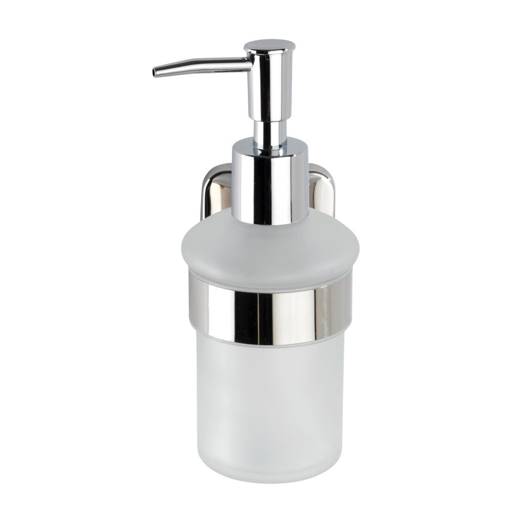 Dozator sapun lichid Mezzano, din sticla si inox, argintiu si alb