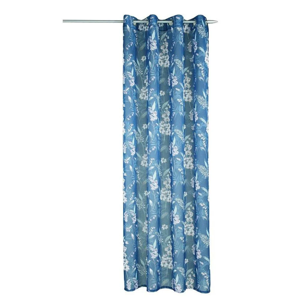 Perdea 135 x 280 cm, Cornelia, model floral/vegetal, cu inele, albastru