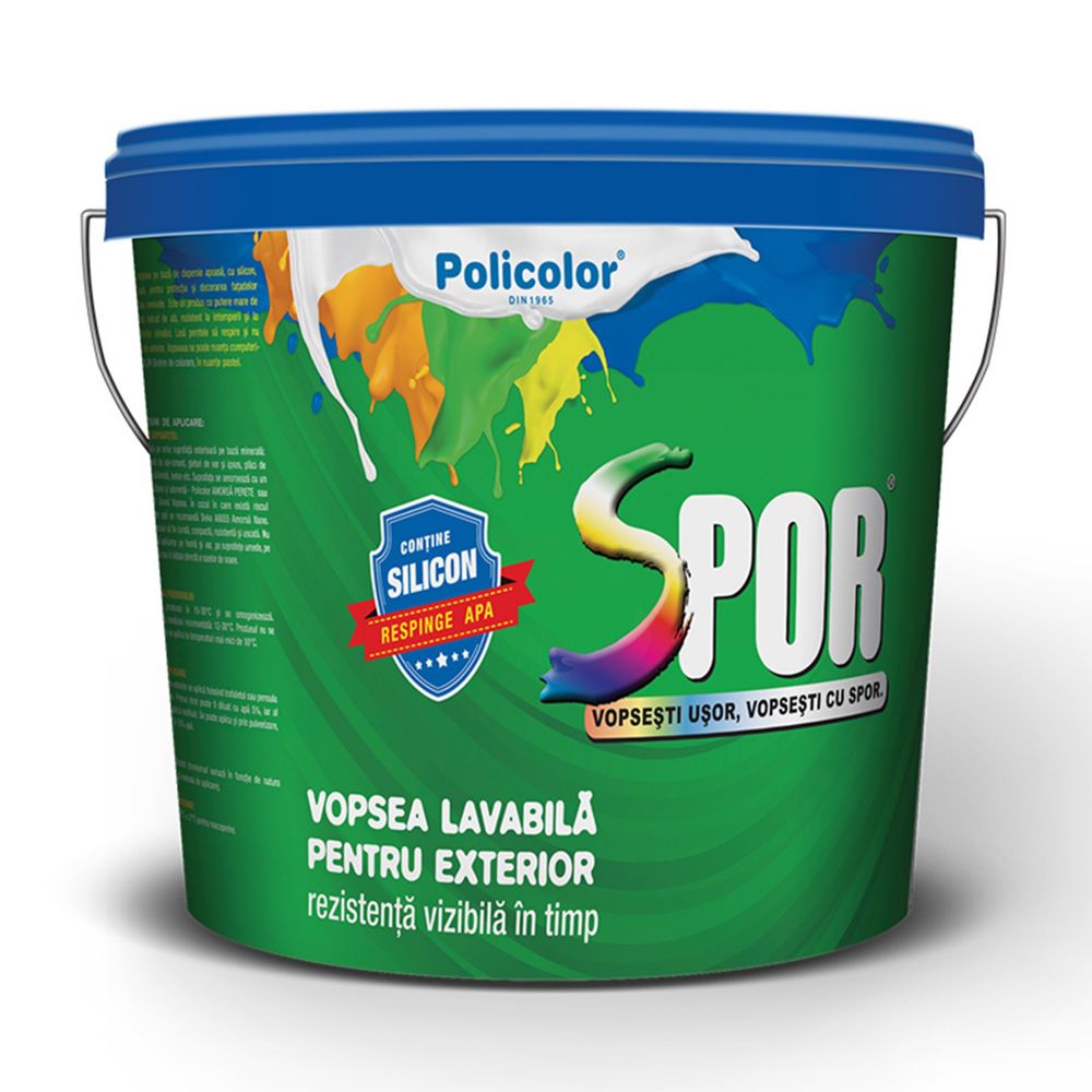 Vopsea lavabila exterior Spor, alba, 10 L