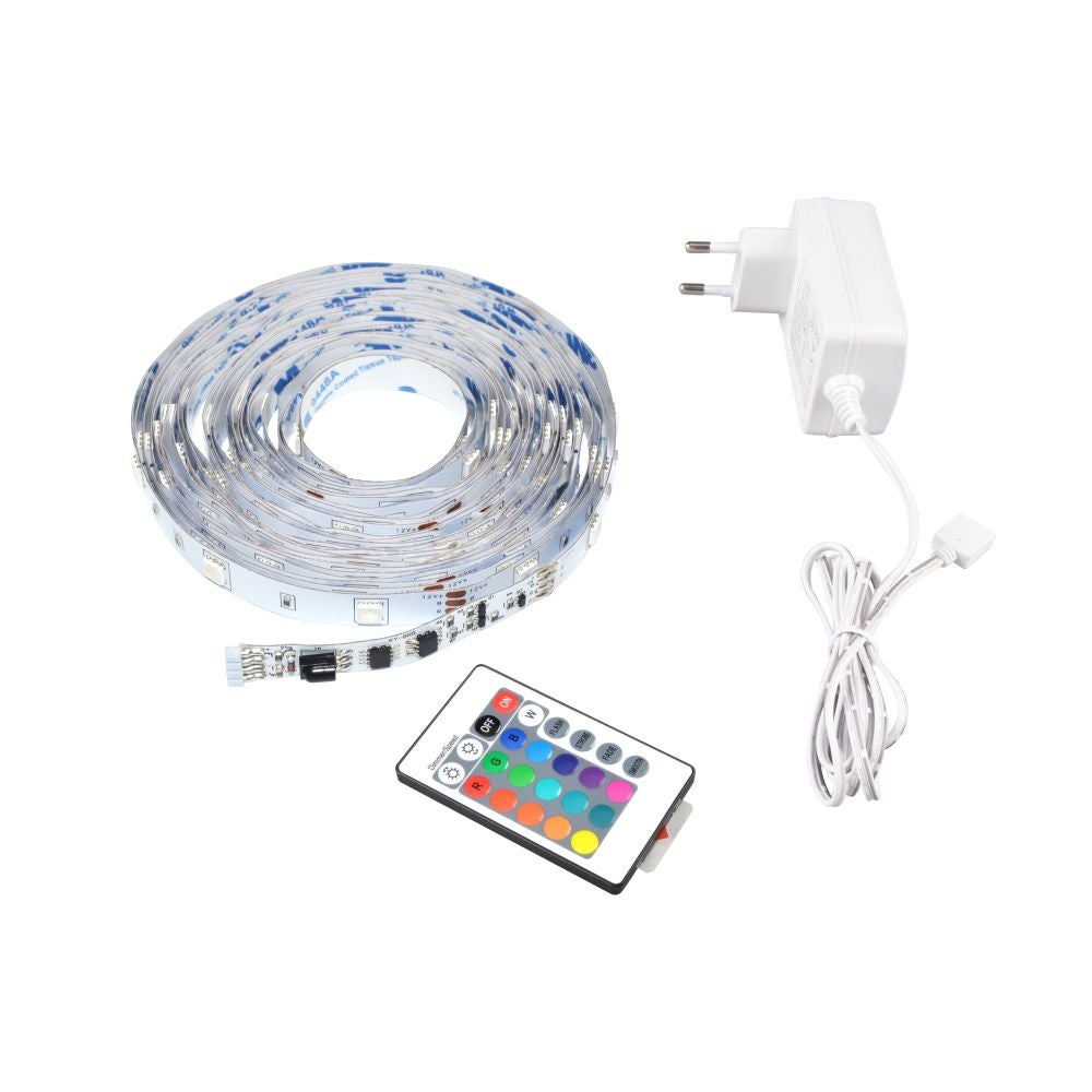 Kit banda LED, L 5 m, 24 W, 12 V, RGB, cu telecomanda, IP20