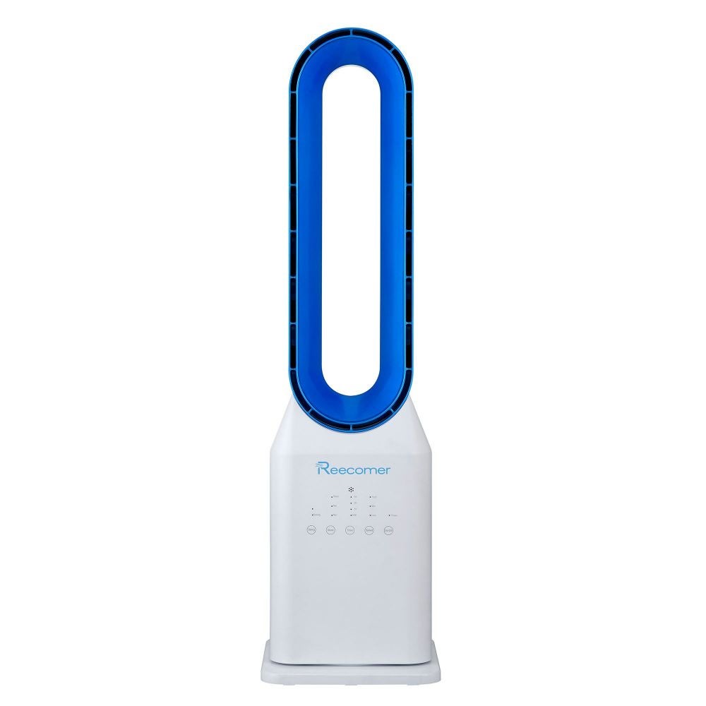 Ventilator fara elice Reecomer, 50 W, H 90 cm, 3 viteze, Wi-Fi, alb ...