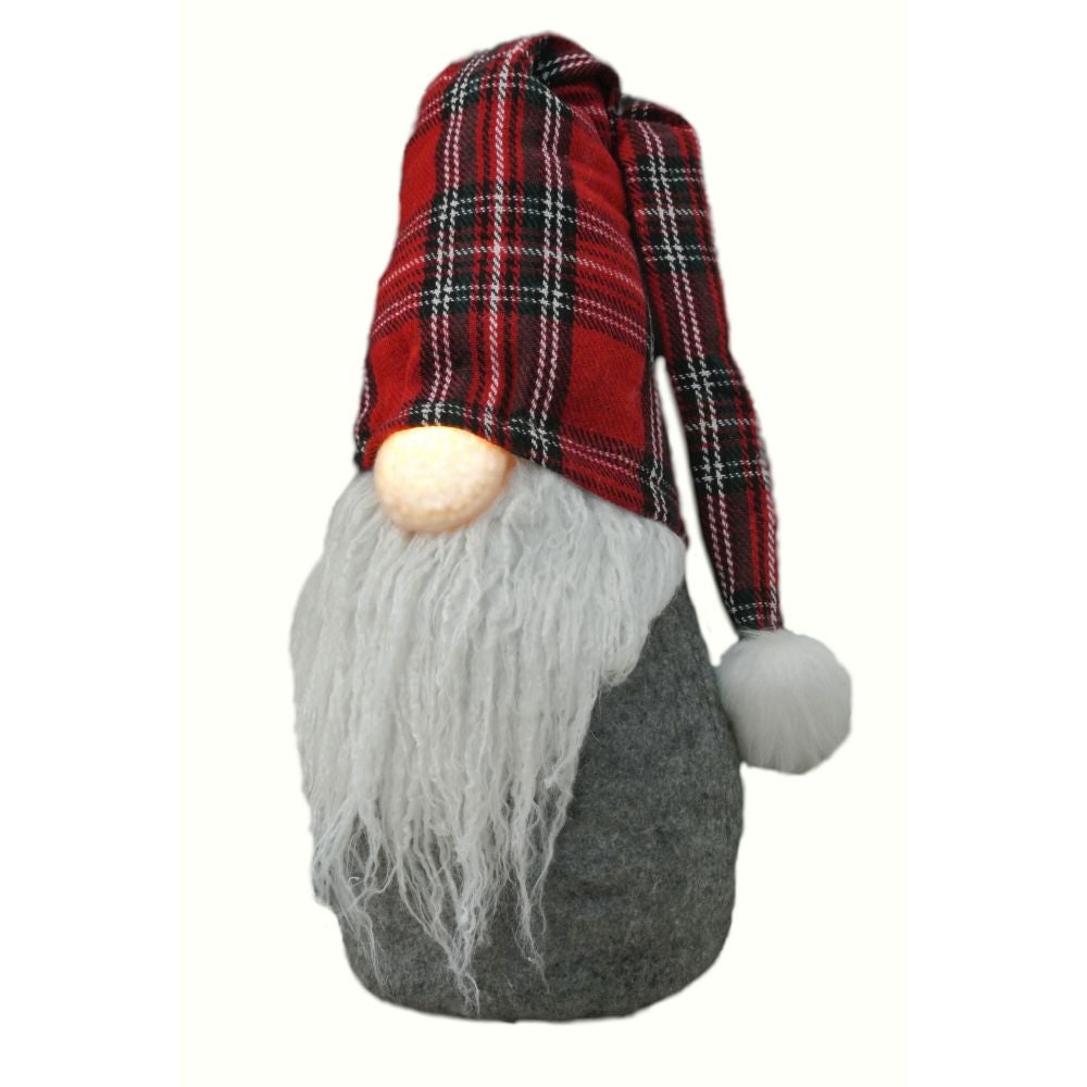 Figurina Craciun, gnom, cu LED, plastic/textil, inaltime 32 cm, gri