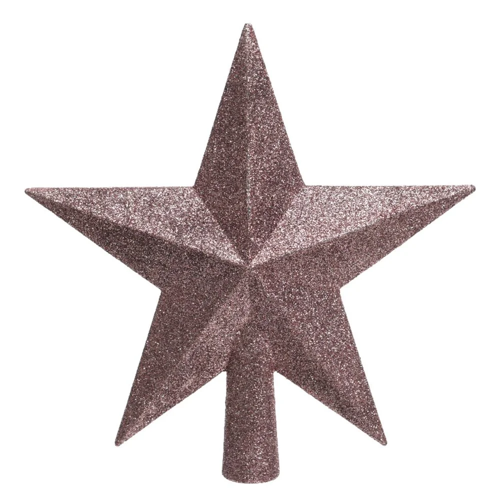 Varf de brad, model stea, plastic, inaltime 15.5 cm, roz