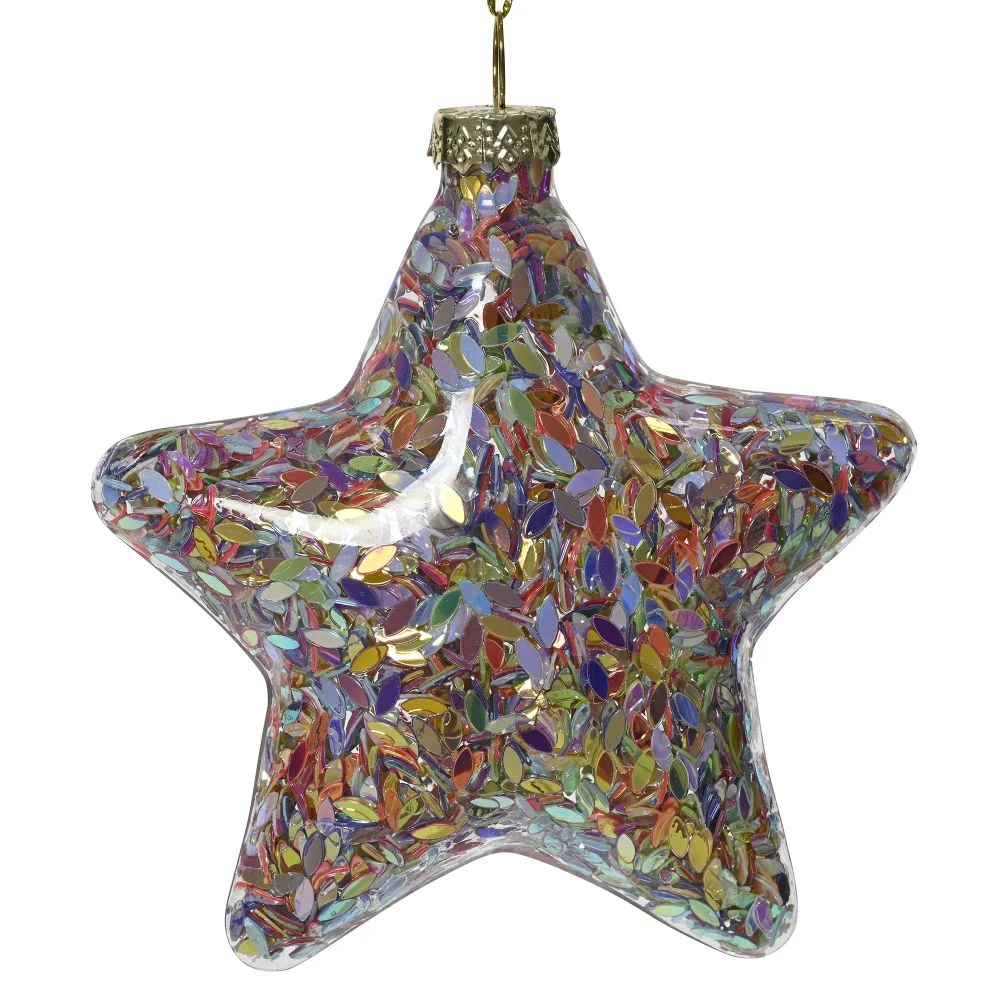 Decoratiune Craciun, pentru brad, model stea, sticla, inaltime 9 cm ...
