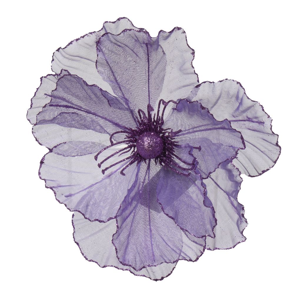 Floare artificiala, mac, cu clips, poliester, Ø 27 cm, mov