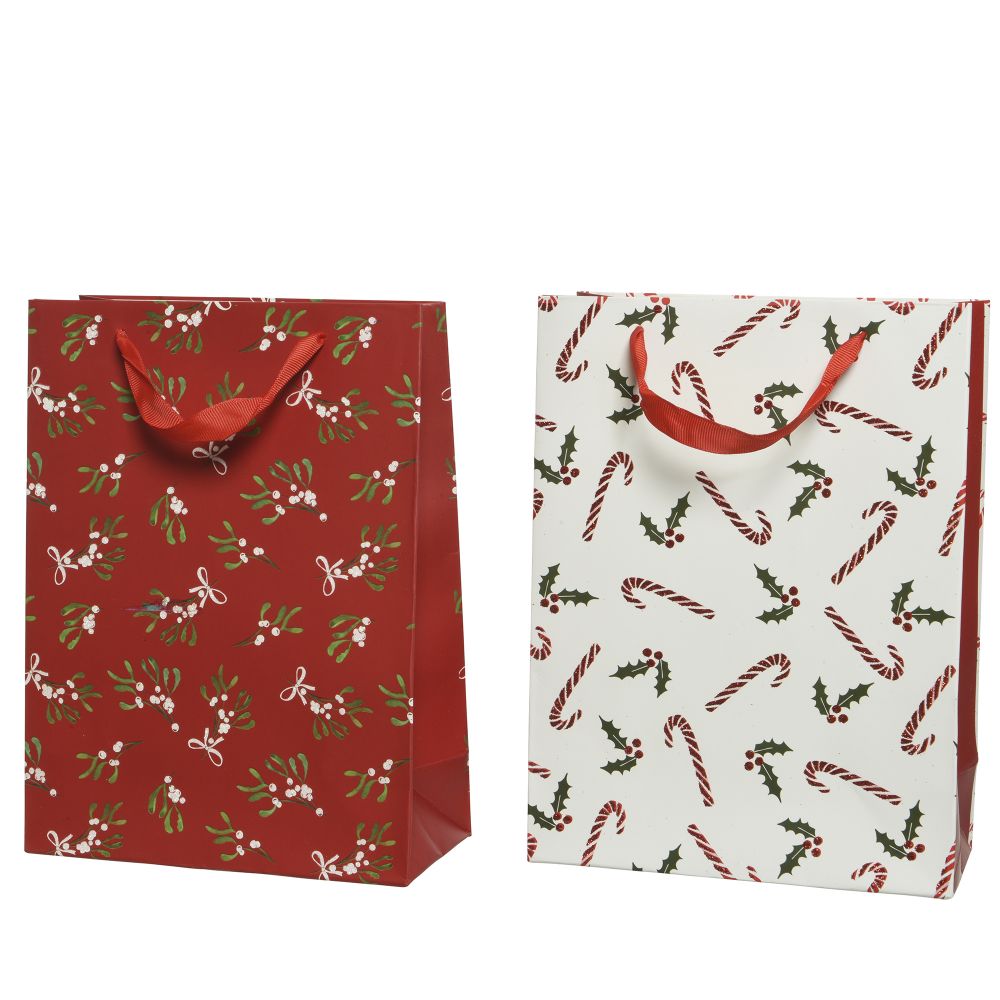 Punga cadou, pentru Craciun, hartie, 12 x 30 x 42 cm, alb/rosu, diverse ...