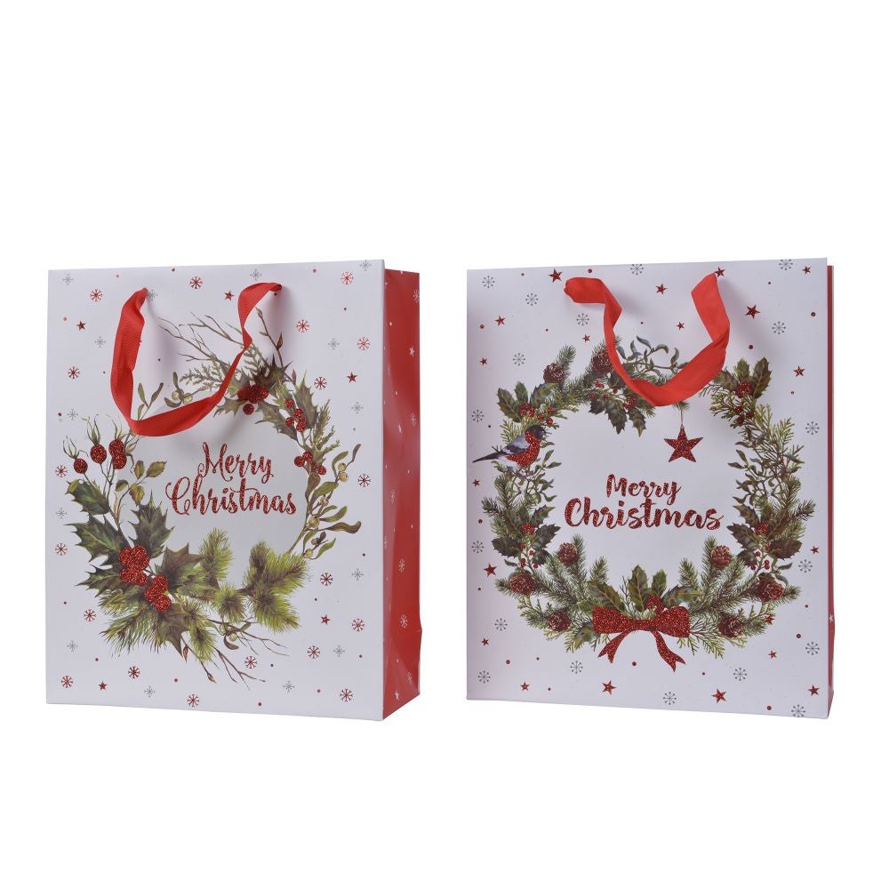 Punga cadou, pentru Craciun, text, hartie, 10 x 26 x 32 cm, alb ...