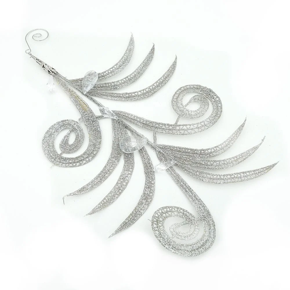 Decoratiune Craciun, pentru brad, model frunza cu cristale, plastic, 27 ...