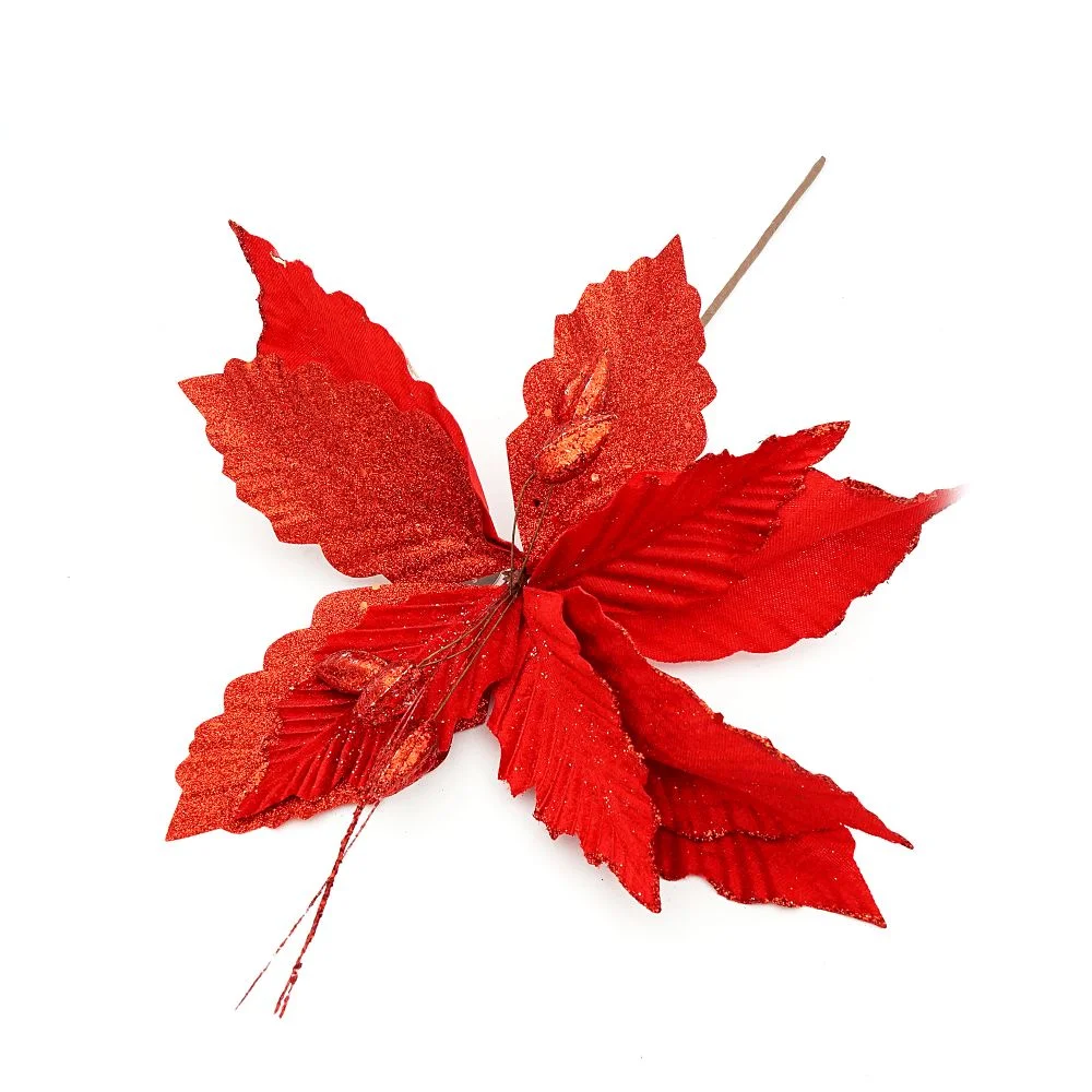 Decoratiune Craciun, pentru brad, model floare, plastic, 42 x 28 cm, rosu