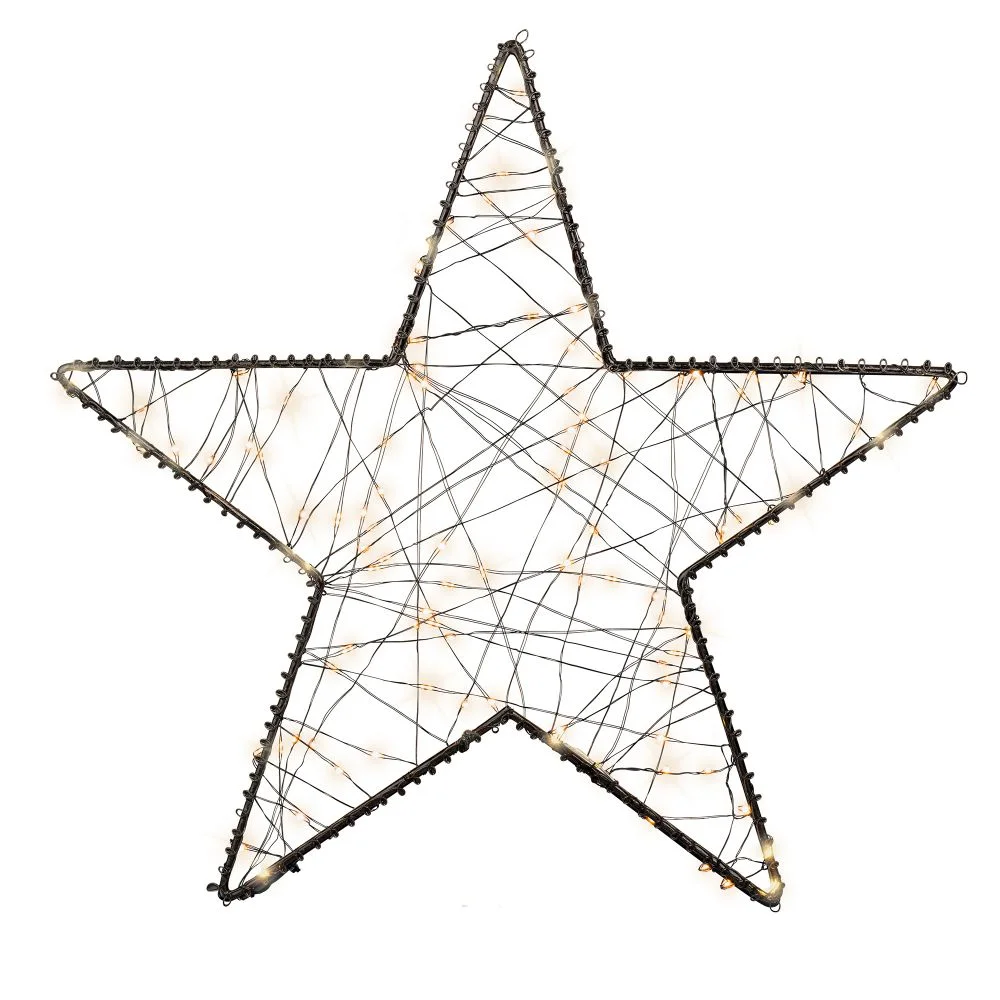 Decoratiune Craciun, model stea, 100 LED-ri, inaltime 38 cm, lumina galbena