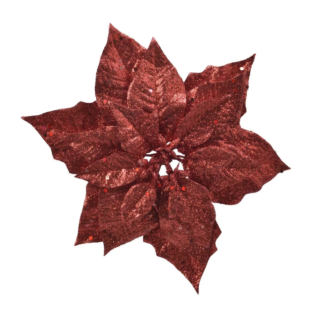 Floare artificiala, craciunita, cu clips, plastic, Ø 23 cm, rosu